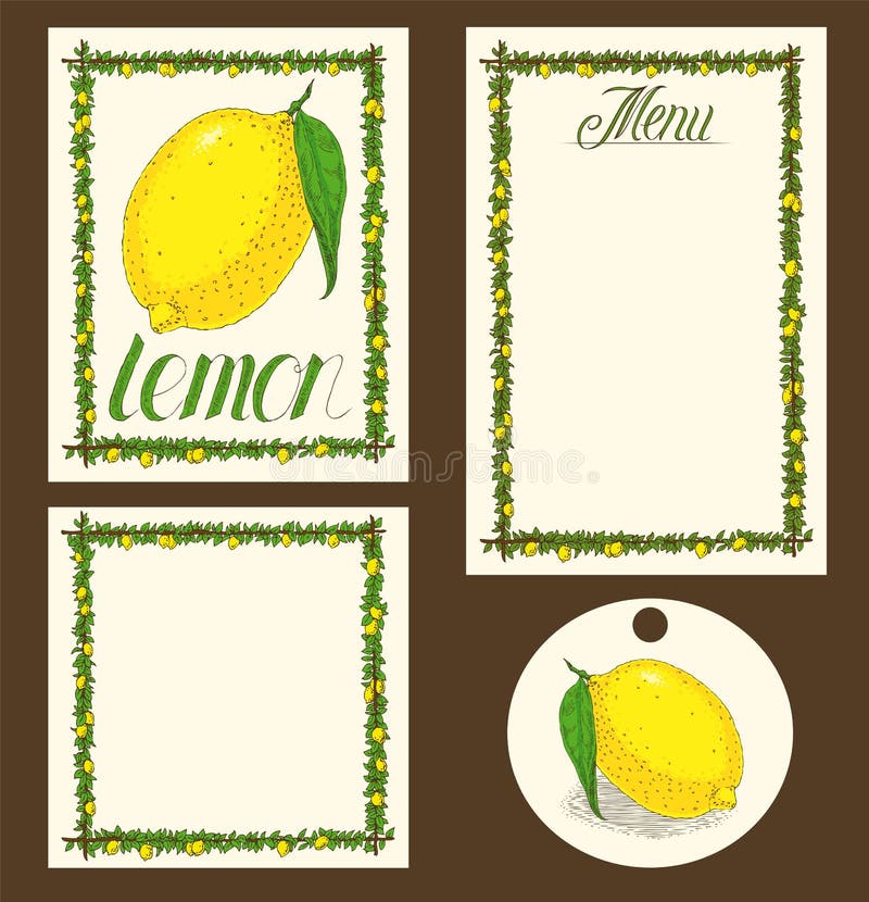 Pages De Menu De Citron, Carte Et Ensemble De Conception D'étiquette ...