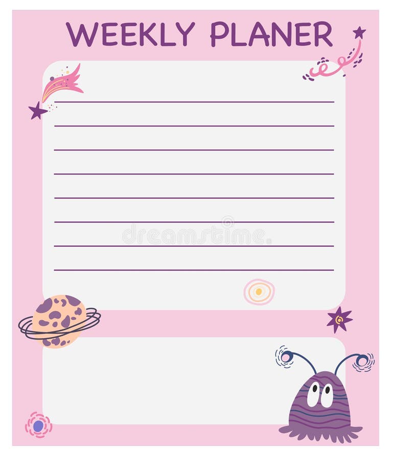 Pages Templates for Kids Planner, Diary with Cosmos. Sheet of Papers ...