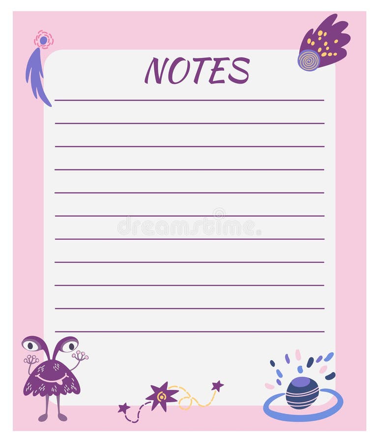 Pages Templates for Kids Planner, Diary with Cosmos. Sheet of Papers ...