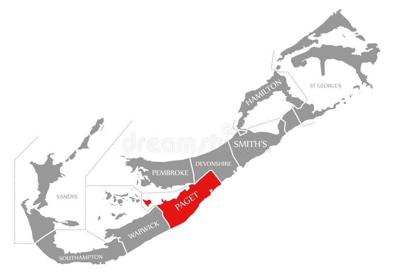 Paget Red Highlighted In Map Of Bermuda Illustration Stock ...