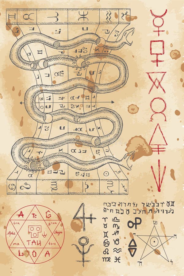 Vecchia Pergamena Con I Disegni Mistici Con I Simboli Di Magia Nera E ...