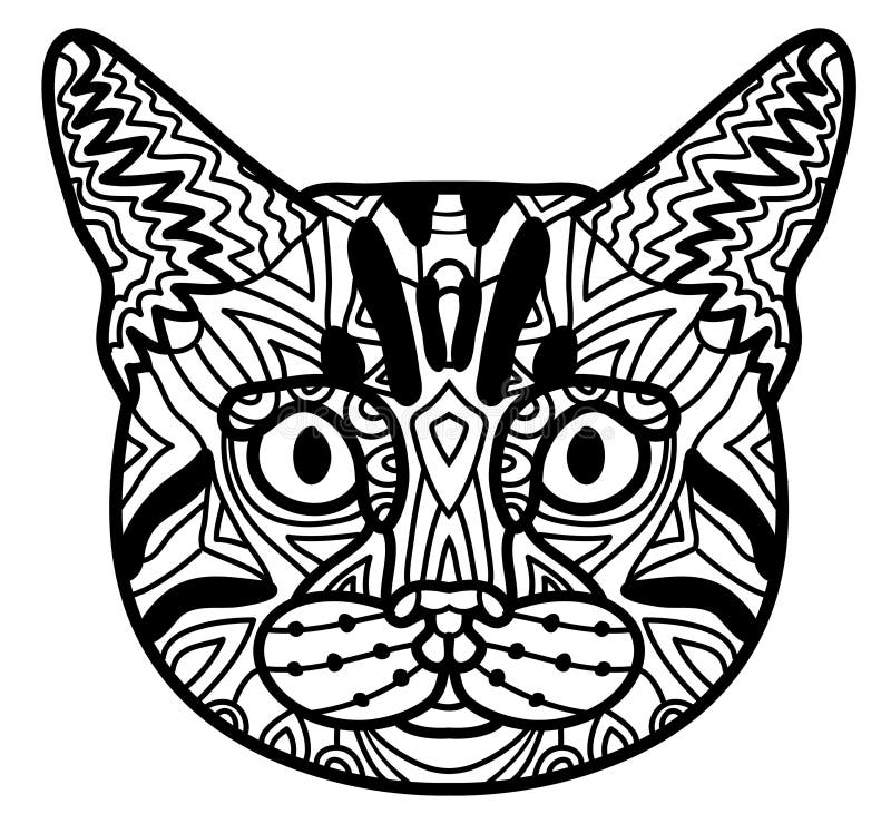 Pagina Del Libro Da Colorare Con Il Gatto Del Modello Illustrazione ...