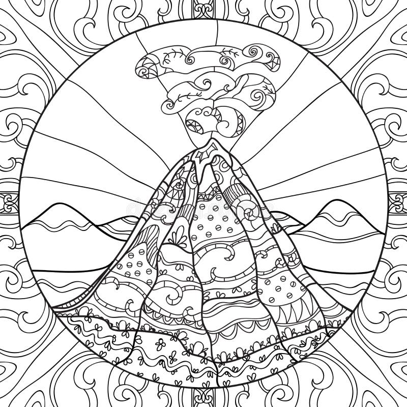 Disegno Da Colorare Con Vulcano Illustrazione Vettoriale ...