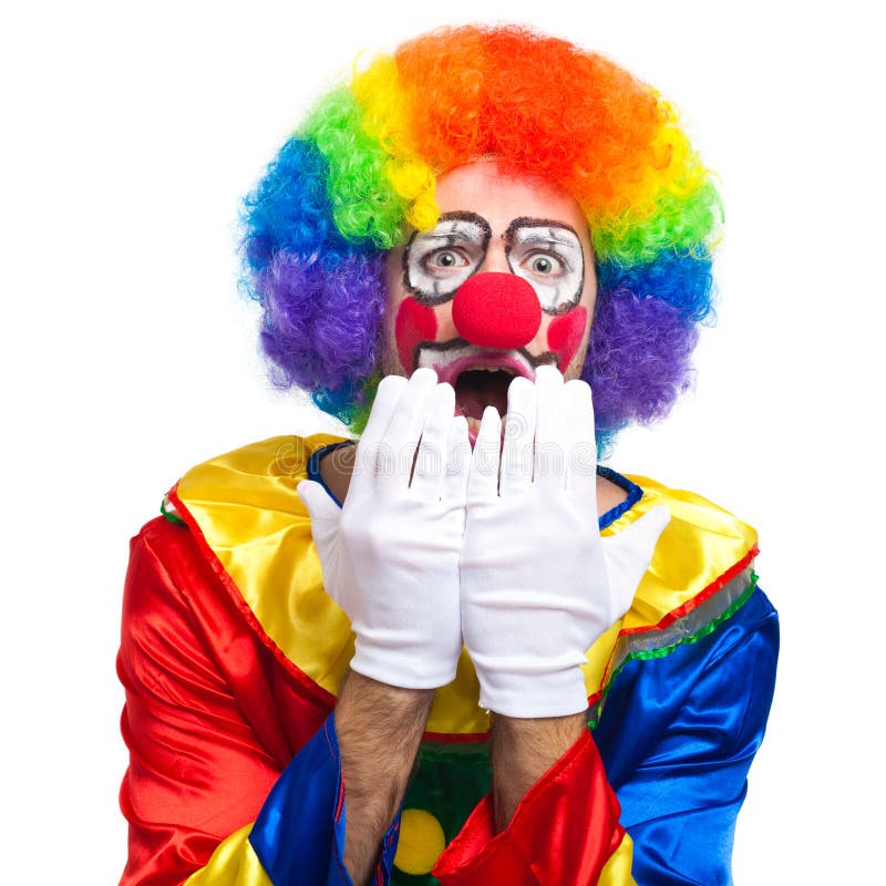Pagliaccio Spaventato Isolato Su Bianco Immagine Stock - Immagine di ...