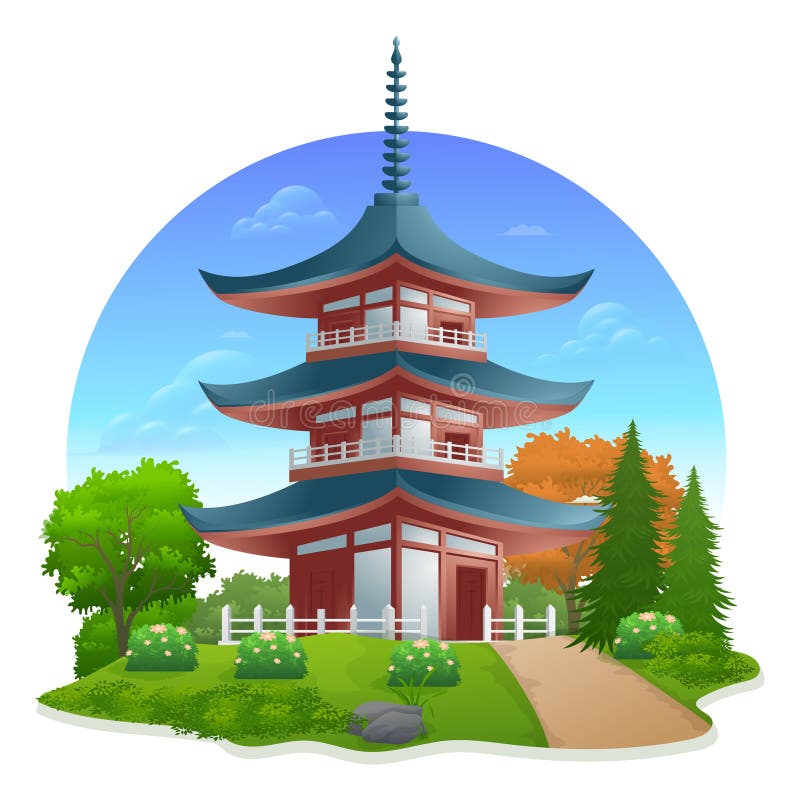Pagoda in Beautiful Asian Panoramic Landscape Stock Vector ...