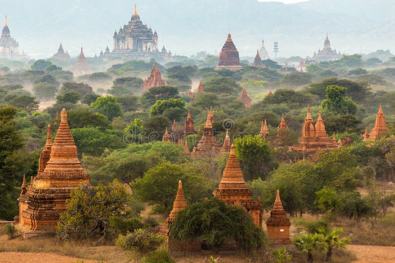 Pagoda landscape in Bagan stock image. Image of nature - 55157599