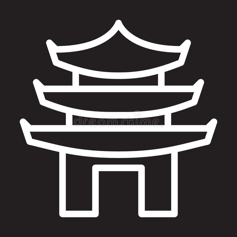 Pagoda Line Icon, White Outline Sign, Vector Illustration. Stock Vector ...