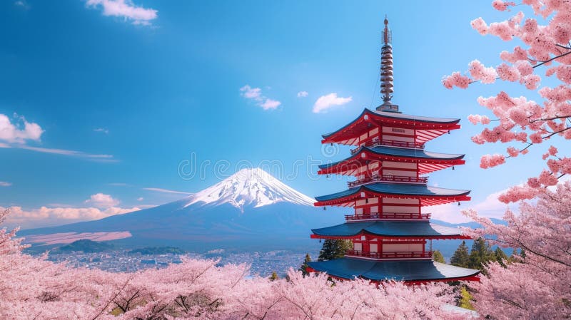 Pagoda and Mt. Fuji in the Spring with Cherry Blossoms . Generative Ai ...