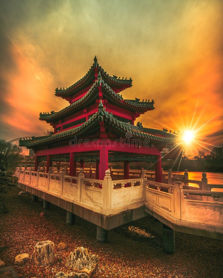 Chinese pagoda at sunset stock image. Image of beam, meditation - 10236587