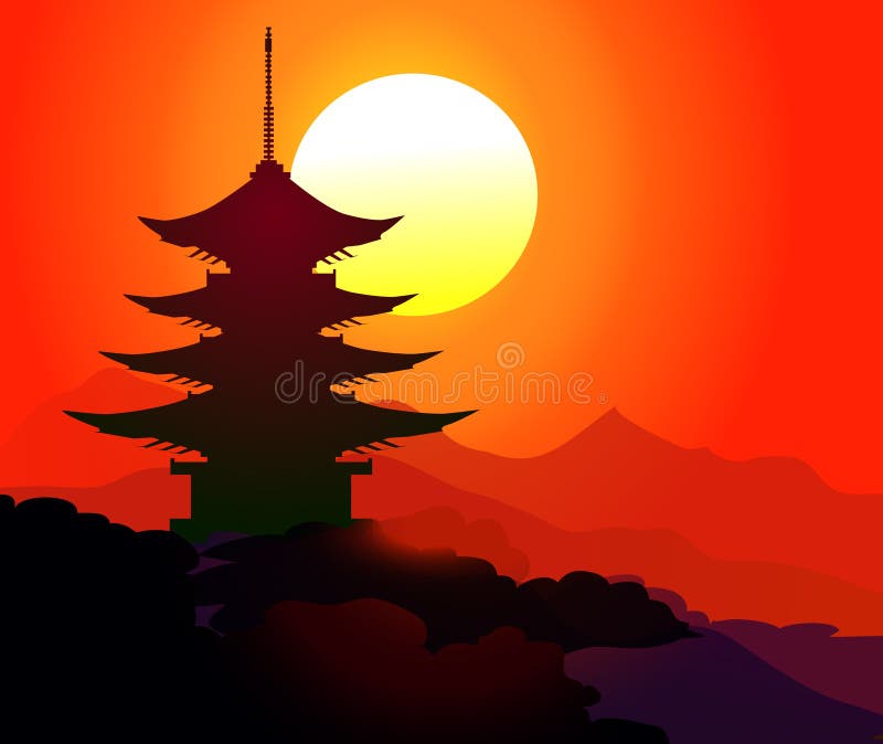 Pagoda at Sunset Time - Vector Stock Vector - Illustration of pagoda ...