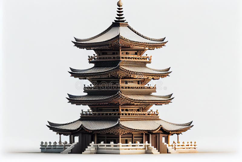 Pagoda Tower Temple Isolated on White Background Stock Image - Image of ...