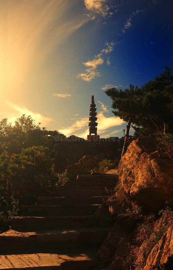 Pagoda Under the Setting Sun Stock Image - Image of china, buddhism ...