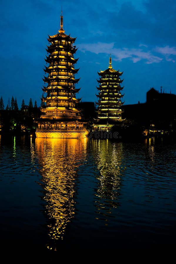 Pagodas Guilin, China, Sun and Moon Pagodas, Guangxi, China Stock Photo ...