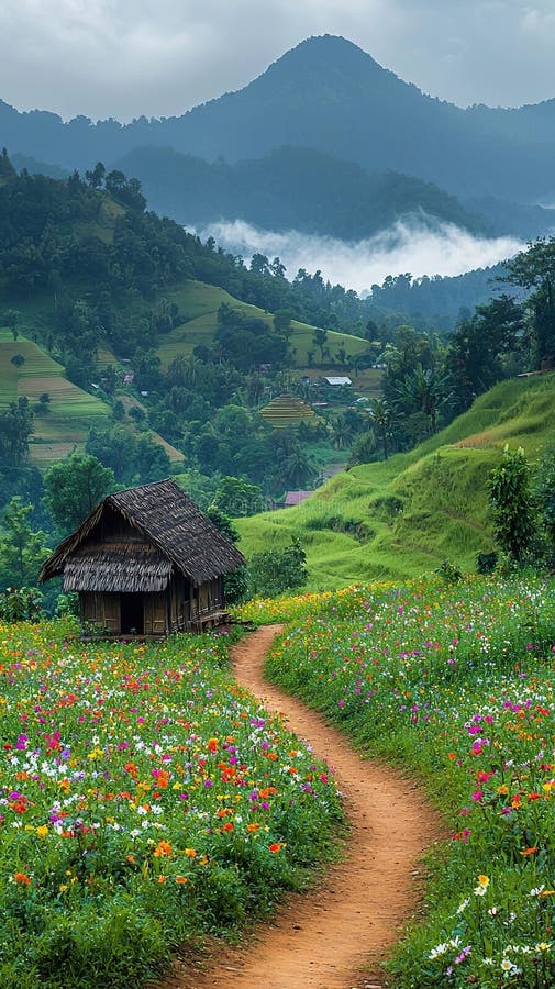 Pai Mountain Meadow Thailand Landscape Stock Illustration ...