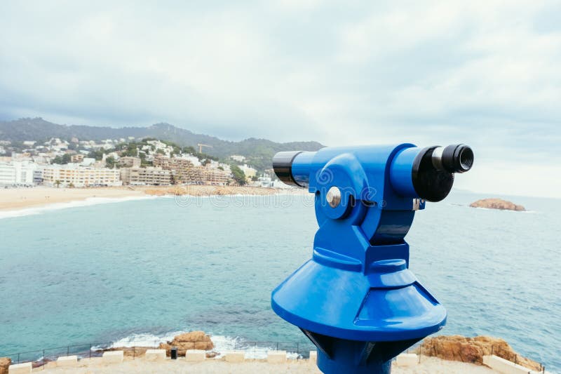 Paid Blue Telescope for Tourists To View the Beach Stock Photo - Image ...