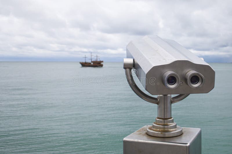 Paid Observation Point for the Sea through Binoculars, Against a ...