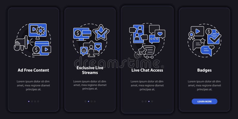 Paid Subscription Features Night Mode Onboarding Mobile App Screen ...