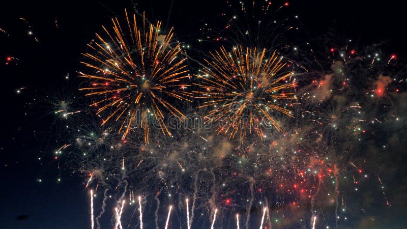 Pailm Tree and Willow Fireworks are Bursting in Great Number. Stock ...