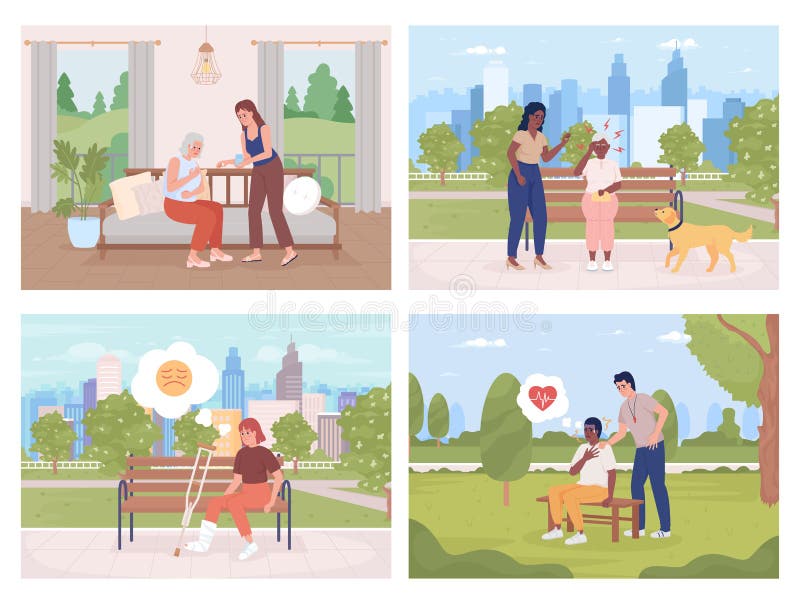 Pain Attacks Flat Color Vector Illustrations Set Stock Vector ...