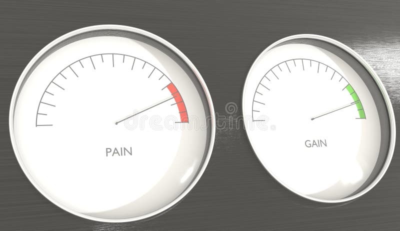 Pain or Gain Bodybuilding Concept. Abstract Measuring Device. Influence ...