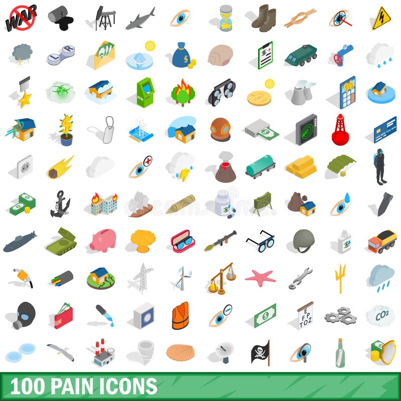 100 Pain Icons Set, Isometric 3d Style Stock Vector - Illustration of ...