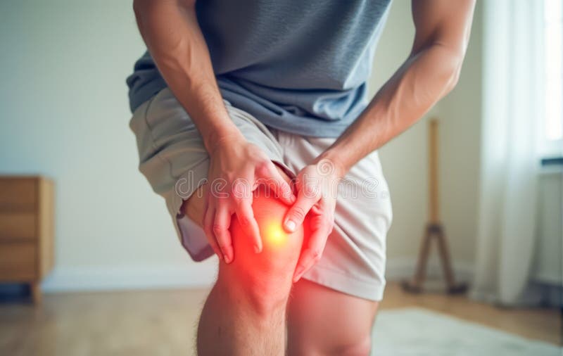 Pain in Knee Joint. Man Experiencing Sharp Knee Pain, Indicating Joint ...