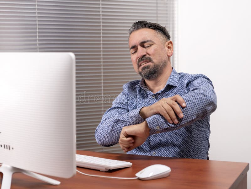 Pain. Man Touching His Arm. Massaging Arm. Stock Image - Image of pain ...