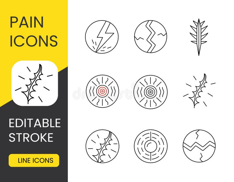 Pain Set Vector Line Icons with Editable Stroke Stock Vector ...