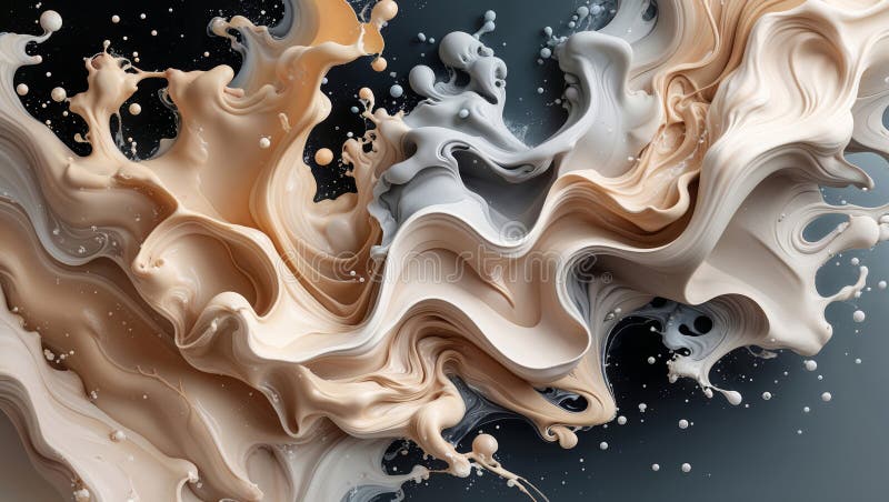 Paint Blending Beige and Gray, Forming Dynamic Abstract Splash Across ...