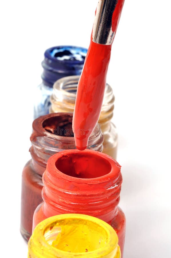 Paint bottles and brush stock image. Image of painting - 6391741