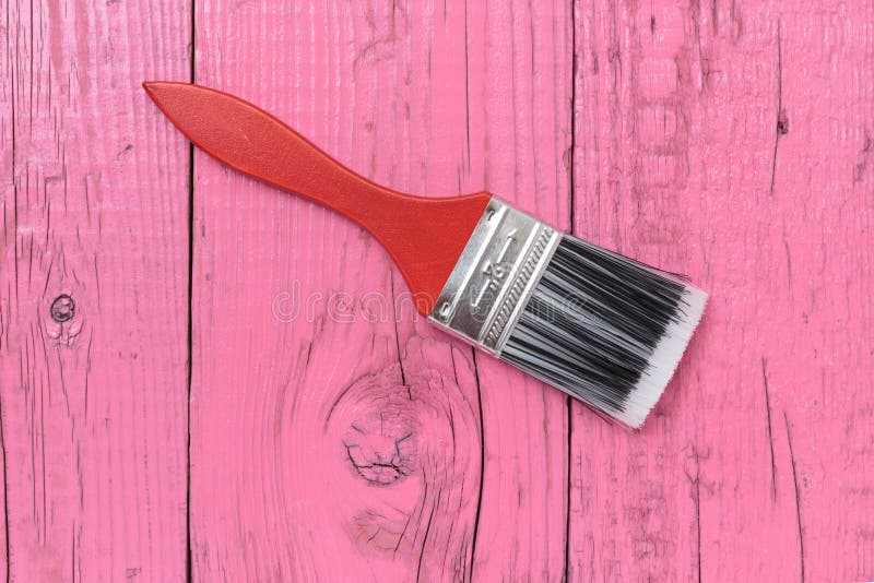 Paint Brush on a Board Pink Stock Photo - Image of deck, paintbrush ...