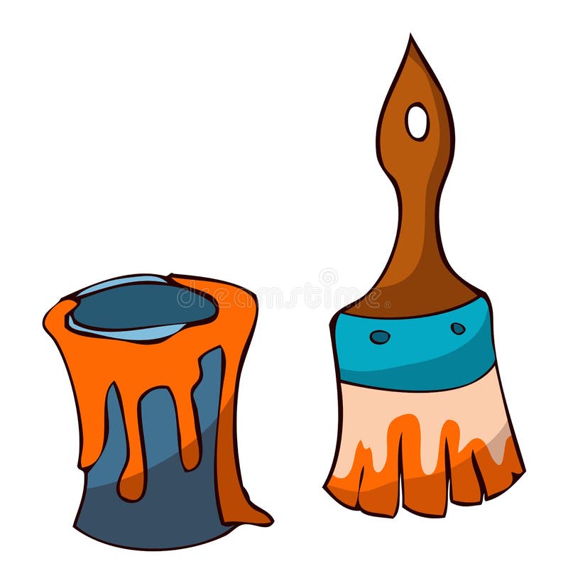 Paint Brush And Bucket With Orange Paint. Stock Vector - Image: 59761599