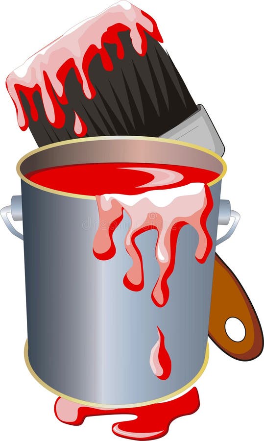 Cartoon Red Color Paint in a Paint Bucket Painting with Paint Br Stock ...