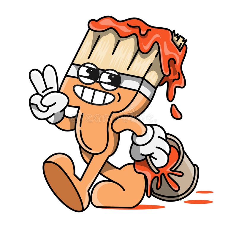 Paint Brush Character Vector with Retro Style Stock Vector ...