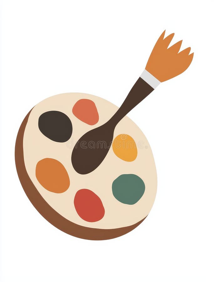 Paint Brush and Color Palette in a Modern Illustration Stock ...