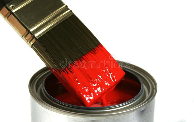 Paint Brush Dipped into Red Paint Stock Image - Image of enamel, messy ...