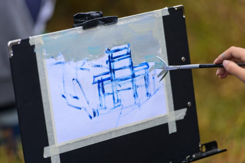 Paint Brush Drawing on Board Stock Photo - Image of draw, paintbrush ...