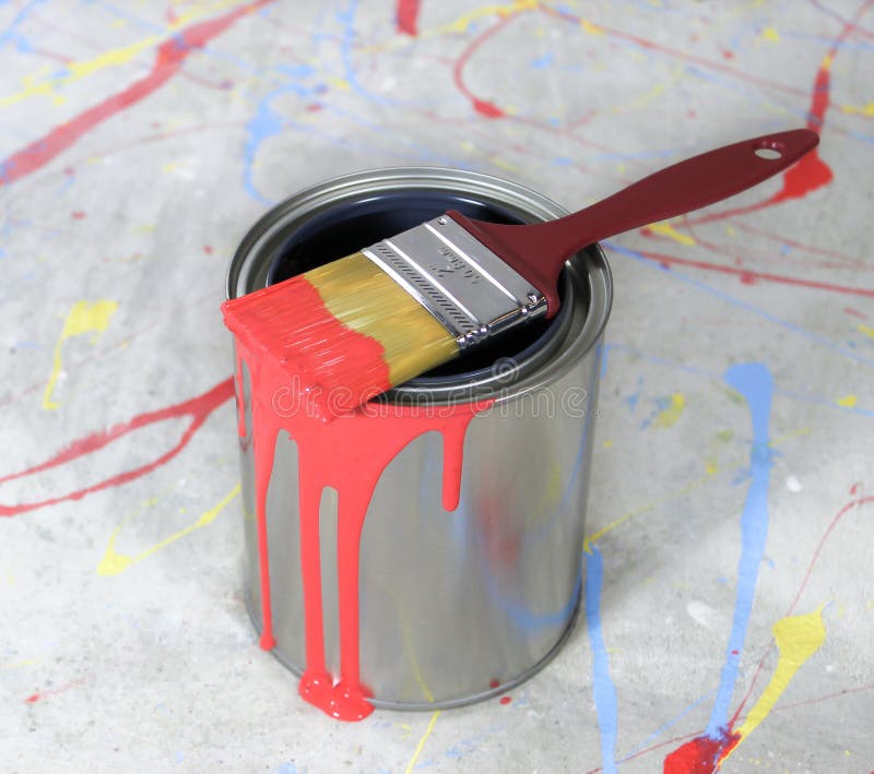 Paint Brush Dripping with Red Paint on Paint Can Stock Photo - Image of ...