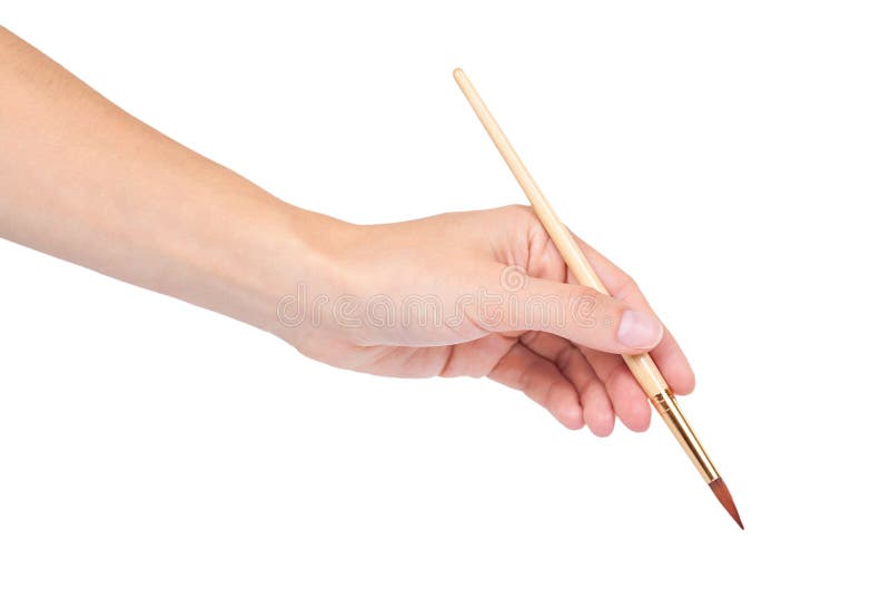 Paint Brush in Hand Isolated on White Background Stock Image - Image of ...