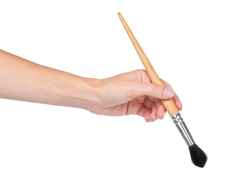 Paint Brush in Hand Isolated on White Background Stock Photo - Image of ...