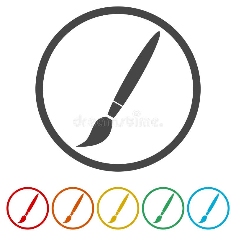 Paint Brush Icon, 6 Colors Included Stock Vector - Illustration of grey ...
