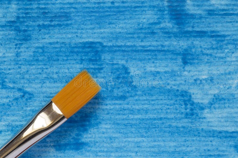 Paint Brush at Paper Painted with Blue Gouache Stock Image - Image of ...