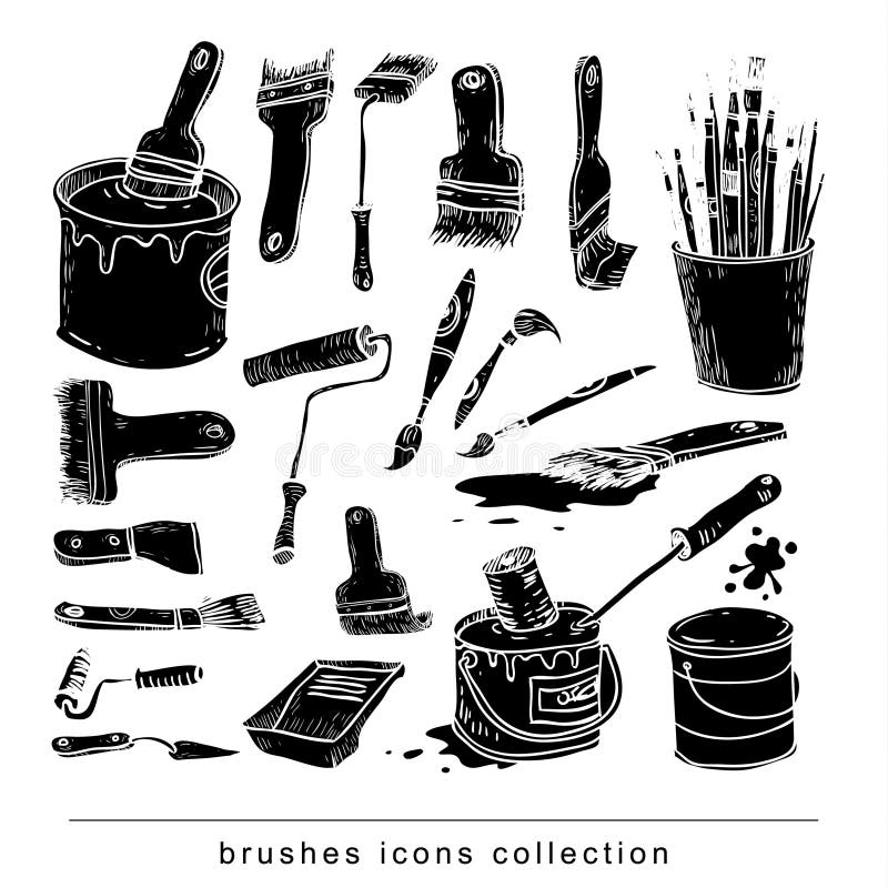 Paint Brush Wide Line Drawing Stock Vector - Illustration of cutout ...