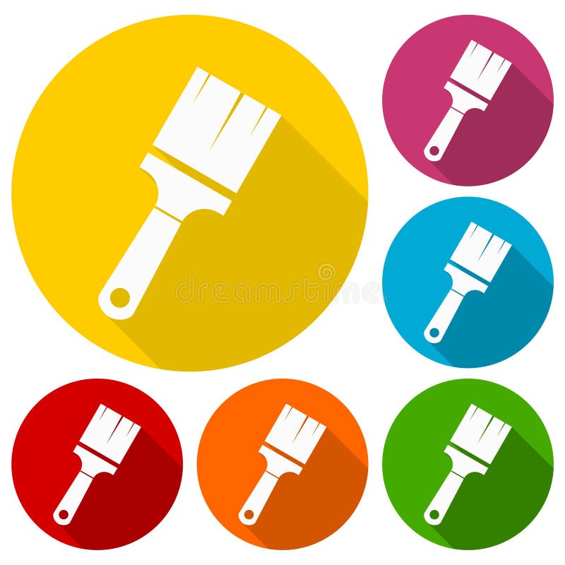 Paint Brush Sign Icons Set with Long Shadow Stock Vector - Illustration ...