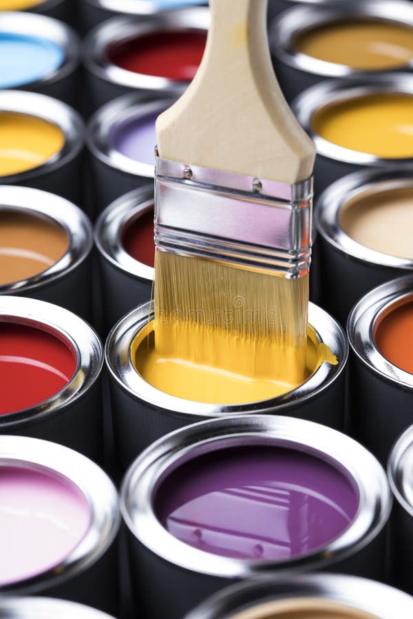 Paint Brush, Tin Can and Color Guide Samples Stock Image - Image of ...