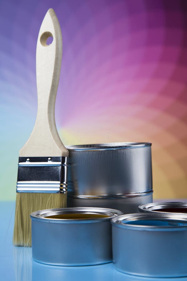 Paint Brush, Tin Can and Color Guide Samples Stock Image - Image of ...