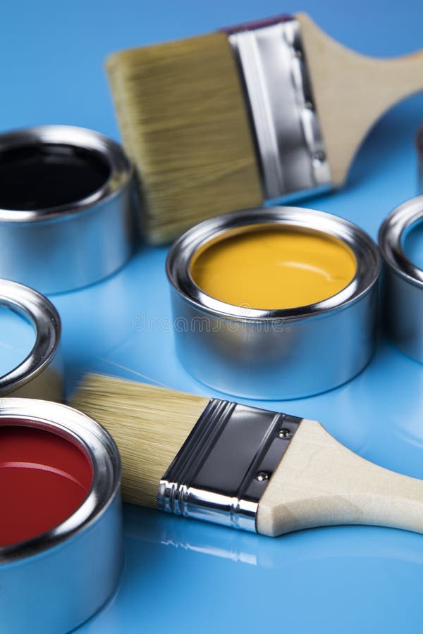 Paint Brush, Tin Can and Color Guide Samples Stock Photo - Image of ...
