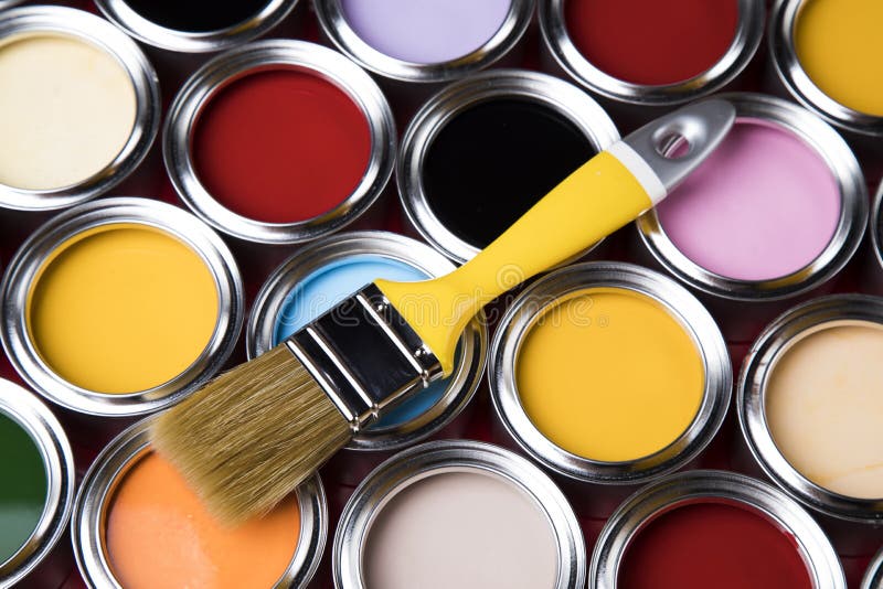 Paint Brush, Tin Can and Color Guide Samples Stock Image - Image of ...