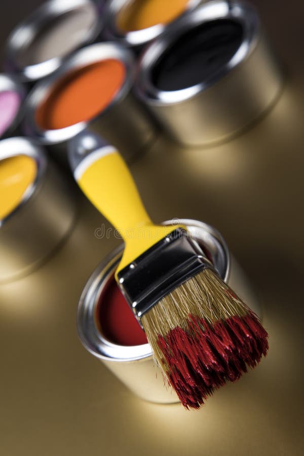 Paint Brush, Tin Can and Color Guide Samples Stock Photo - Image of ...