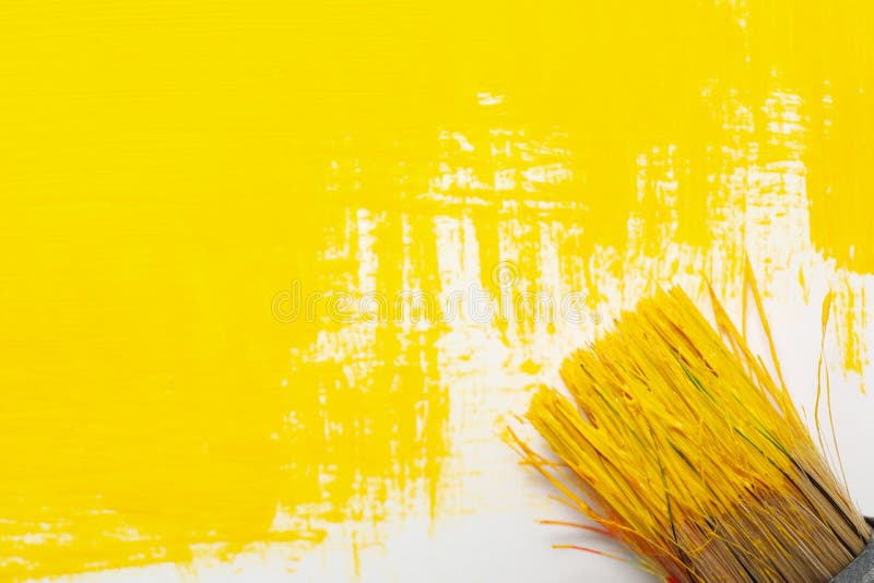 Paint Brush with Yellow Paint and White Background with Yellow Paint ...